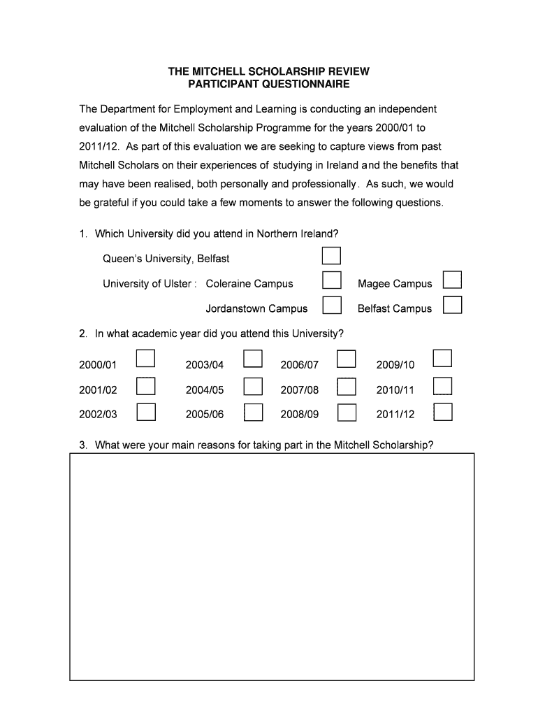Fillable Online delni gov The mitchell scholarship review - Department for Employment and ...