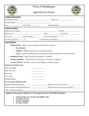 Fillable Online Application for Permits - Town of Weddington Fax Email Print - pdfFiller