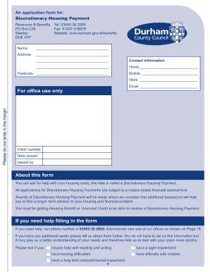 Fillable Online content durham gov Discretionary Housing Payment ...