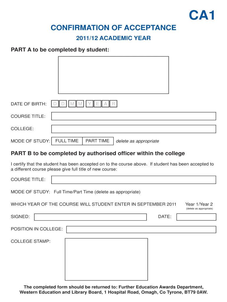 Fillable Online Student Finance CA1 form March 2011.indd Fax Email ...