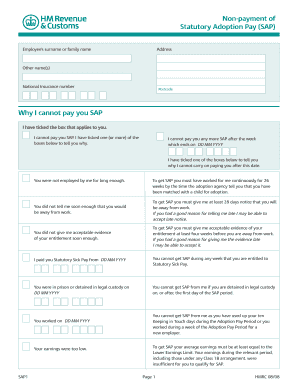 Fillable Online SAP1 Non-payment of Statutory Adoption Pay ...