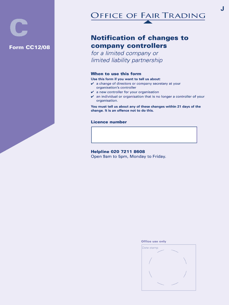 Fillable Online Notification of changes to company controllers for a limited company ... Fax ...