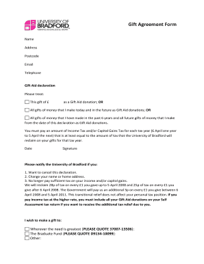 Fillable Online Gift Agreement Form.pdf - University of Bradford Fax ...