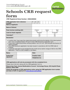 Fillable Online centralbedfordshire gov Schools CRB request form ...
