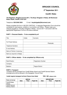 Fillable Online Brigade Council 2011 Booking Form - The Boys' Brigade ...