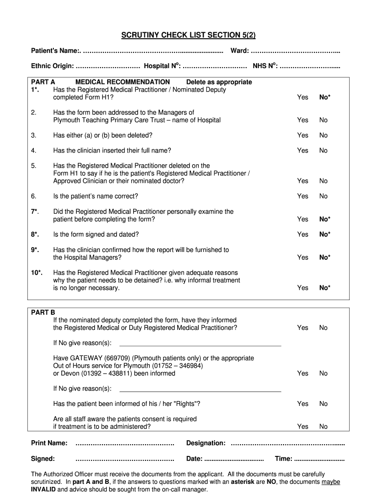 Fillable Online Scrutiny check list section 52 - Plymouth Community ...