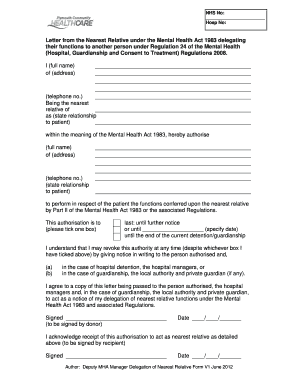 Fillable Online Nearest Relative Delegation to Other Person - Plymouth ...