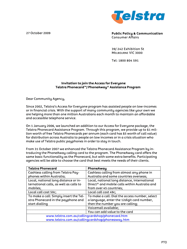 Fillable Online telstra com Telstra Letter template - telstra com Fax ...