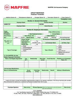 Fillable Online MapFre Enrollment Form - GS Benefits Fax Email Print ...
