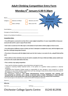 Fillable Online Adult Climbing Competition Entry Form Monday 6 January ...