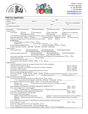 Fillable Online Child Care Application - The B & G Group Fax Email ...