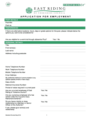 Fillable Online Applicationforemploym ent - East Riding Council Fax ...