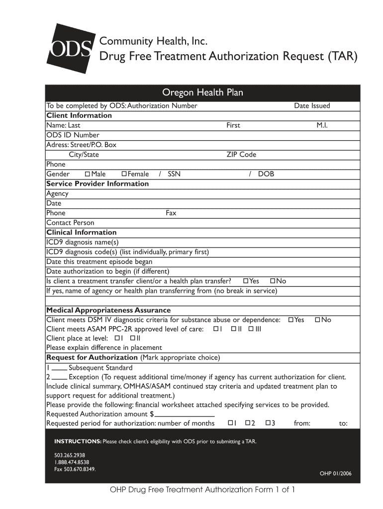 Fillable Online Drug Free Treatment Authorization Request (TAR) - Moda ...