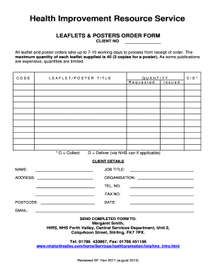 Fillable Online Order Form for Leaflets and Posters - NHS Forth Valley ...