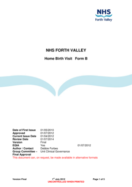 Fillable Online Home Birth Visit Form B - NHS Forth Valley Fax Email ...