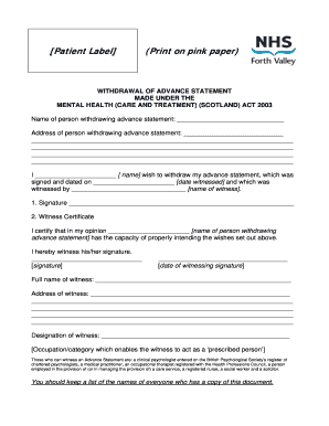 Fillable Online Advance Statement - NHS Forth Valley Fax Email Print ...