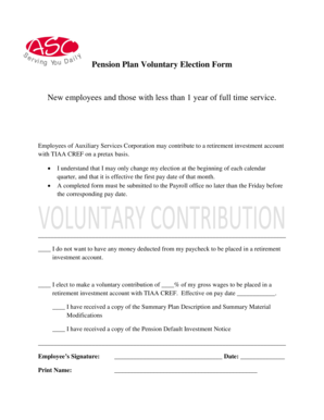Fillable Online Pension Plan Voluntary Election Form Fax Email Print - pdfFiller
