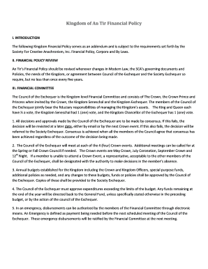 Fillable Online sca Kingdom of An Tir Financial Policy Fax Email Print ...