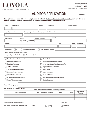 Fillable Online lls AUDITOR APPLICATION - Loyola Law School - lls Fax ...