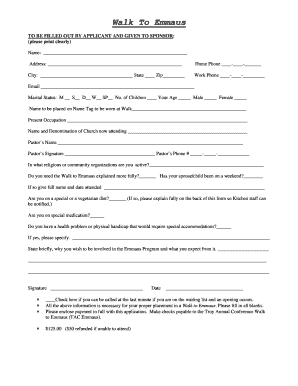 Fillable Online Walk To Emmaus Fax Email Print - pdfFiller