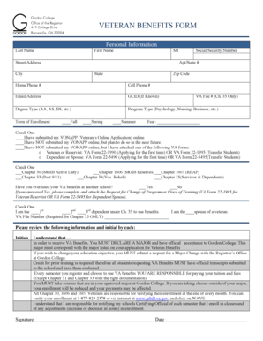 Fillable Online VETERAN BENEFITS FORM - Gordon State College Fax Email ...