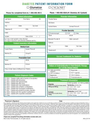 Fillable Online Diabetes Patient Information Form Salix Pharmaceuticals ...