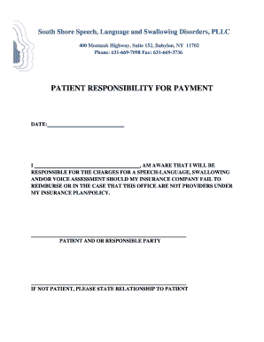 Fillable Online Patient Responsibility For Payment Form - South Shore ...