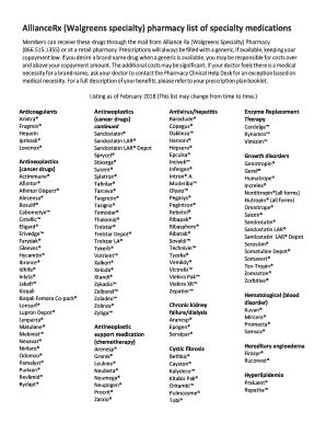 Fillable Online AllianceRx (Walgreens specialty) pharmacy list of ...