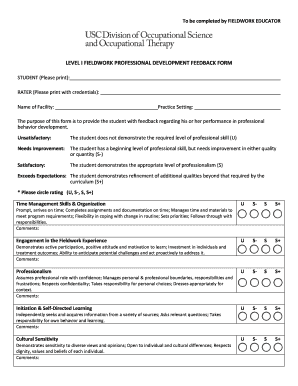 Fillable Online ot usc Level I Fieldwork Professional Development ...