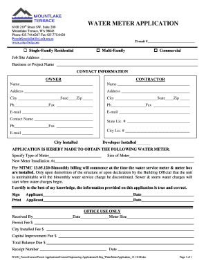 Fillable Online WATER METER APPLICATION - Mountlake Terrace Washington ...