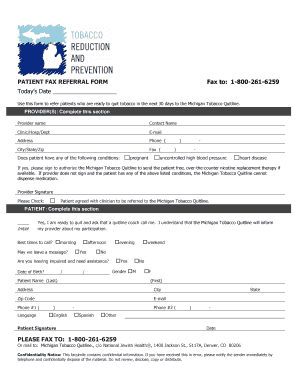 Fillable Online michigancancer Michigan Tobacco Quitline - PATIENT FAX REFERRAL FORM (rev ...