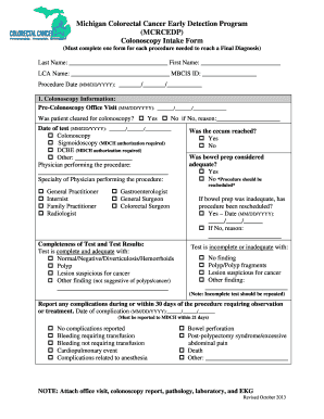 Fillable Online michigancancer Colonoscopy Intake Form - Michigan ...