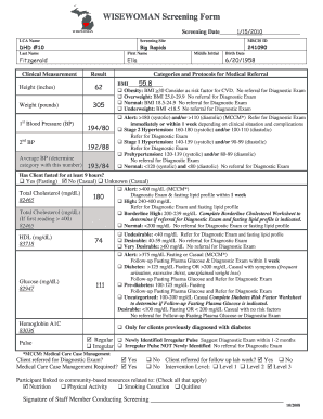 Fillable Online michigancancer WISEWOMAN Screening Form - michigancancer Fax Email Print - pdfFiller