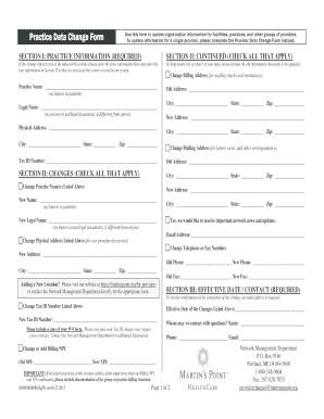 Fillable Online martinspoint Practice Data Change Form (PDF) Fax Email ...