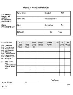 Fillable Online Hcbs-1500 ltc waiver service claim form - Wyoming ...