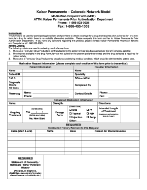 Fillable Online providers kaiserpermanente Medication Request form (MRF ...