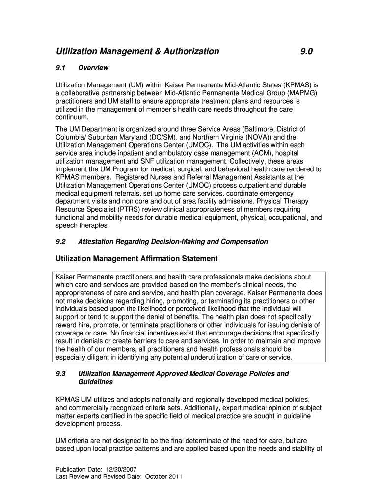Fillable Online providers kaiserpermanente Utilization Management ...