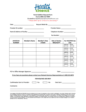 Fillable Online Health Choice Arizona Panel Addition Form Fax Email ...