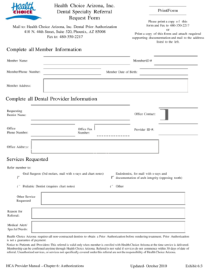 Fillable Online Complete all Dental Provider Information Health Choice ...