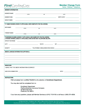 Fillable Online Member Name, Address, Telephone Number Change Form Fax ...