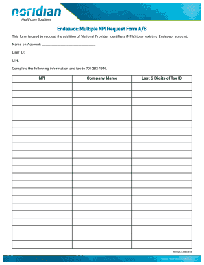 Fillable Online Endeavor: Multiple NPI Request Form - Noridian Fax ...