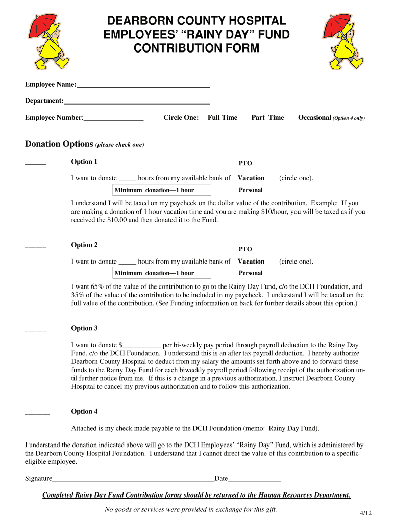 Fillable Online Rainy Day Donation Form - Dearborn County Hospital Fax ...