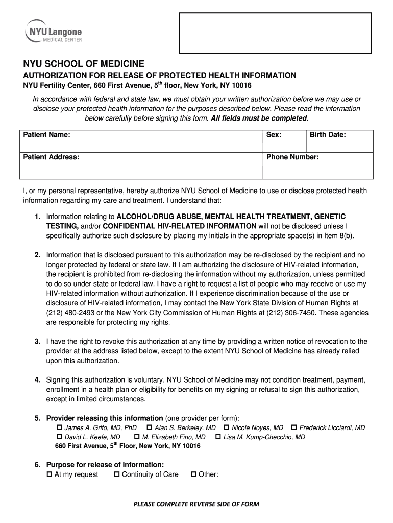 Fillable Online webdoc nyumc NYU SCHOOL OF MEDICINE - NYU Langone Medical Center Fax Email Print ...