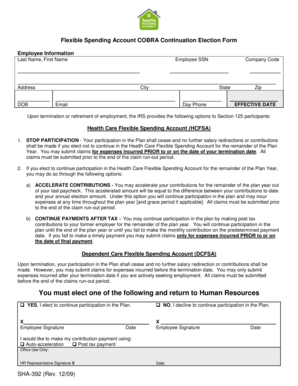 Fillable Online seattlehousing FSA COBRA Continuation Form - Seattle ...