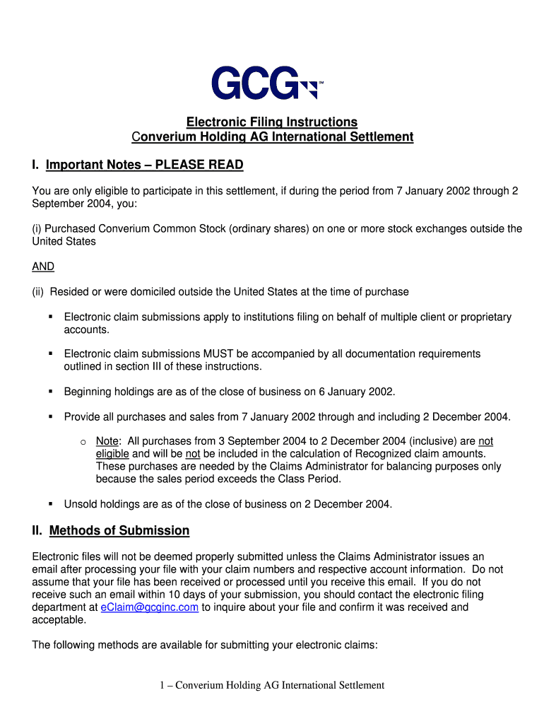 Fillable Online Electronic Filing Instructions Converium Holding ...