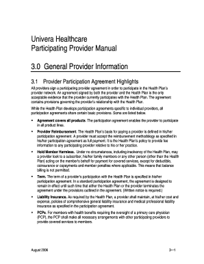 Fillable Online Univera Healthcare Participating Provider Manual 3.0 ...
