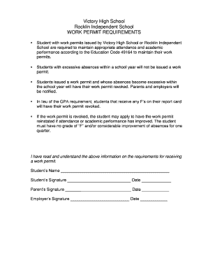 Fillable Online Work Permit Form - Victory High School Fax Email Print ...