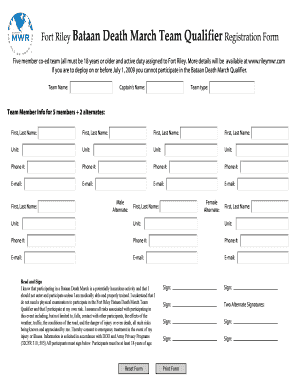 Fillable Online Fort Riley Bataan Death March Team Qualifier ...