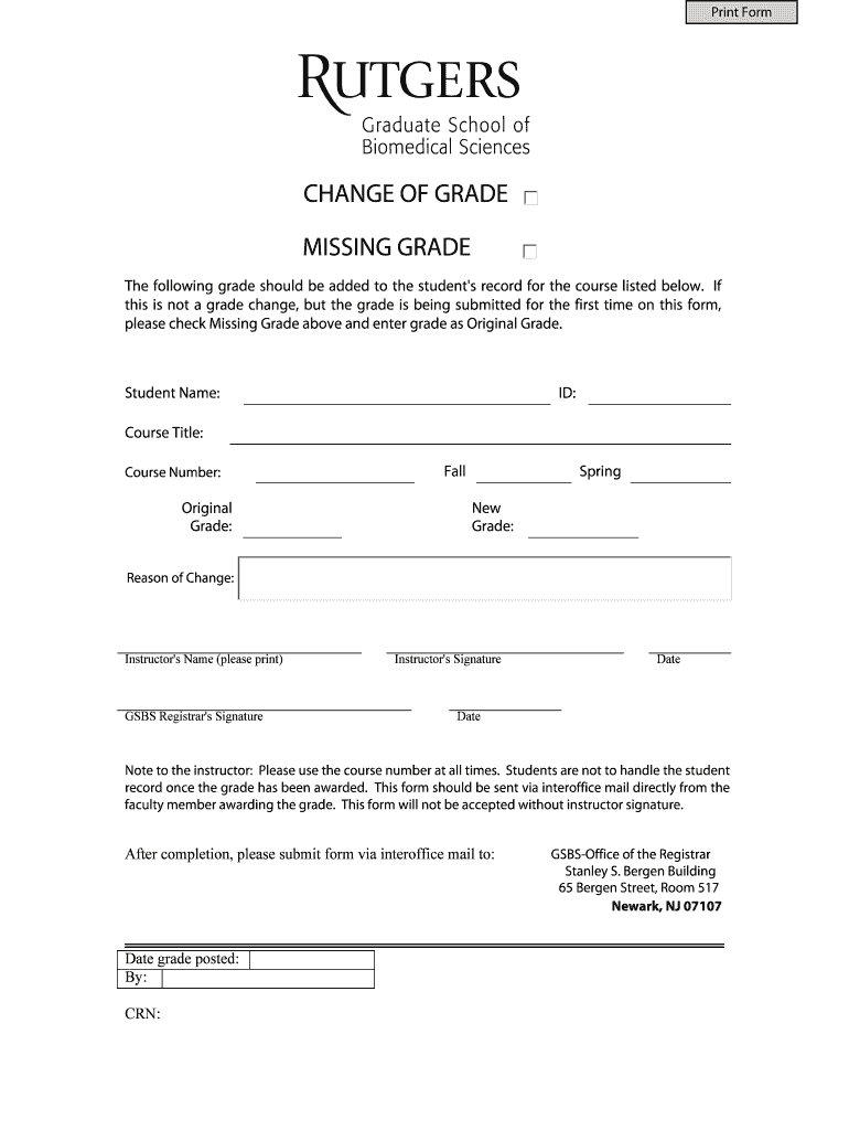 Fillable Online ADD- Change of Grade/Missing Grade Form Fax Email Print ...