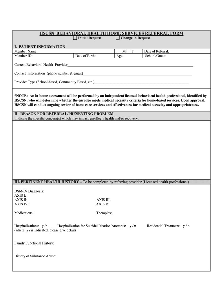 Fillable Online hscsn-net HSCSN BEHAVIORAL HEALTH HOME SERVICES ...